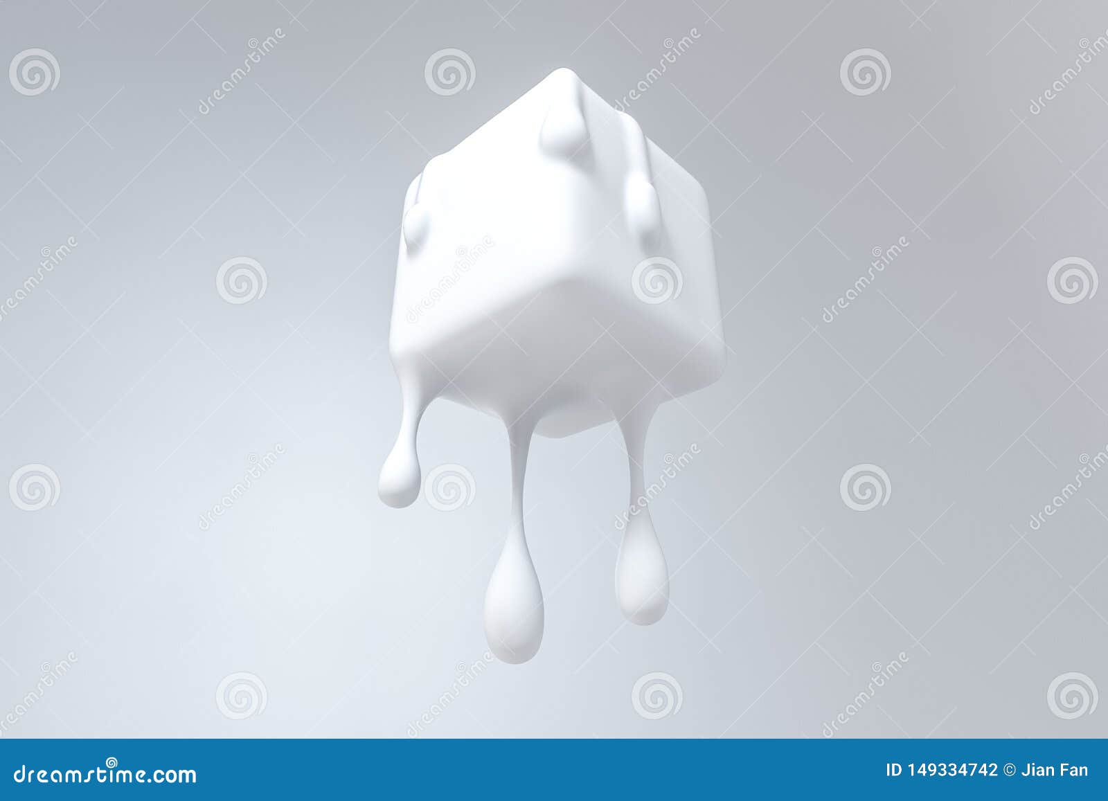 White Melting Cube with Liquid Drop Details, 3d Rendering Stock ...