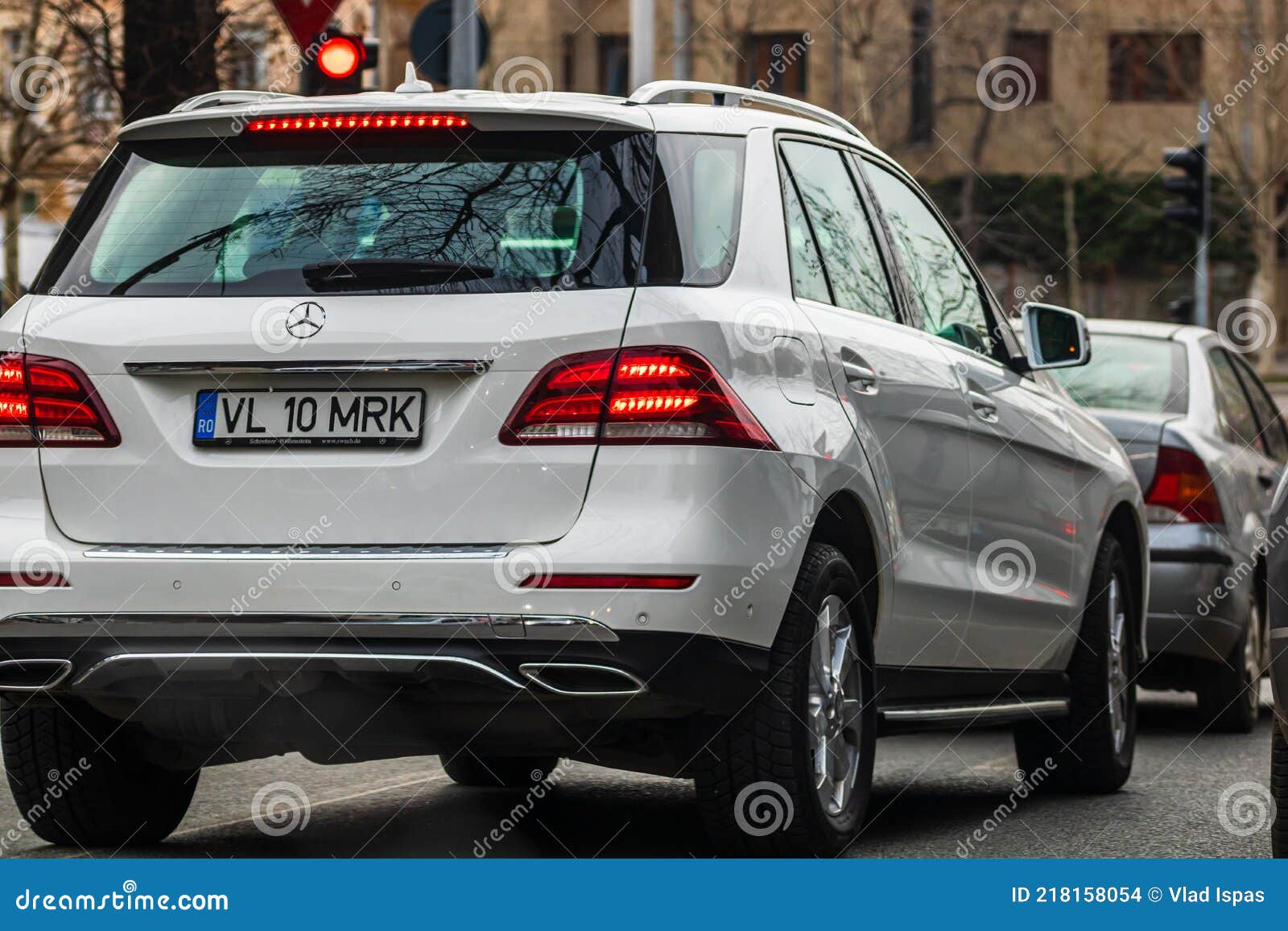 White Mercedes Back View Suv in Traffic in Bucharest, Romania, 2021 ...