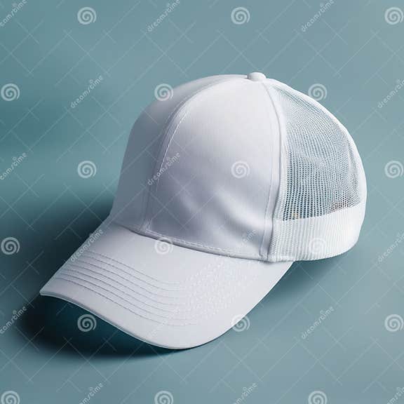 White Mesh Back Baseball Cap Isolated on Blue Background Stock ...