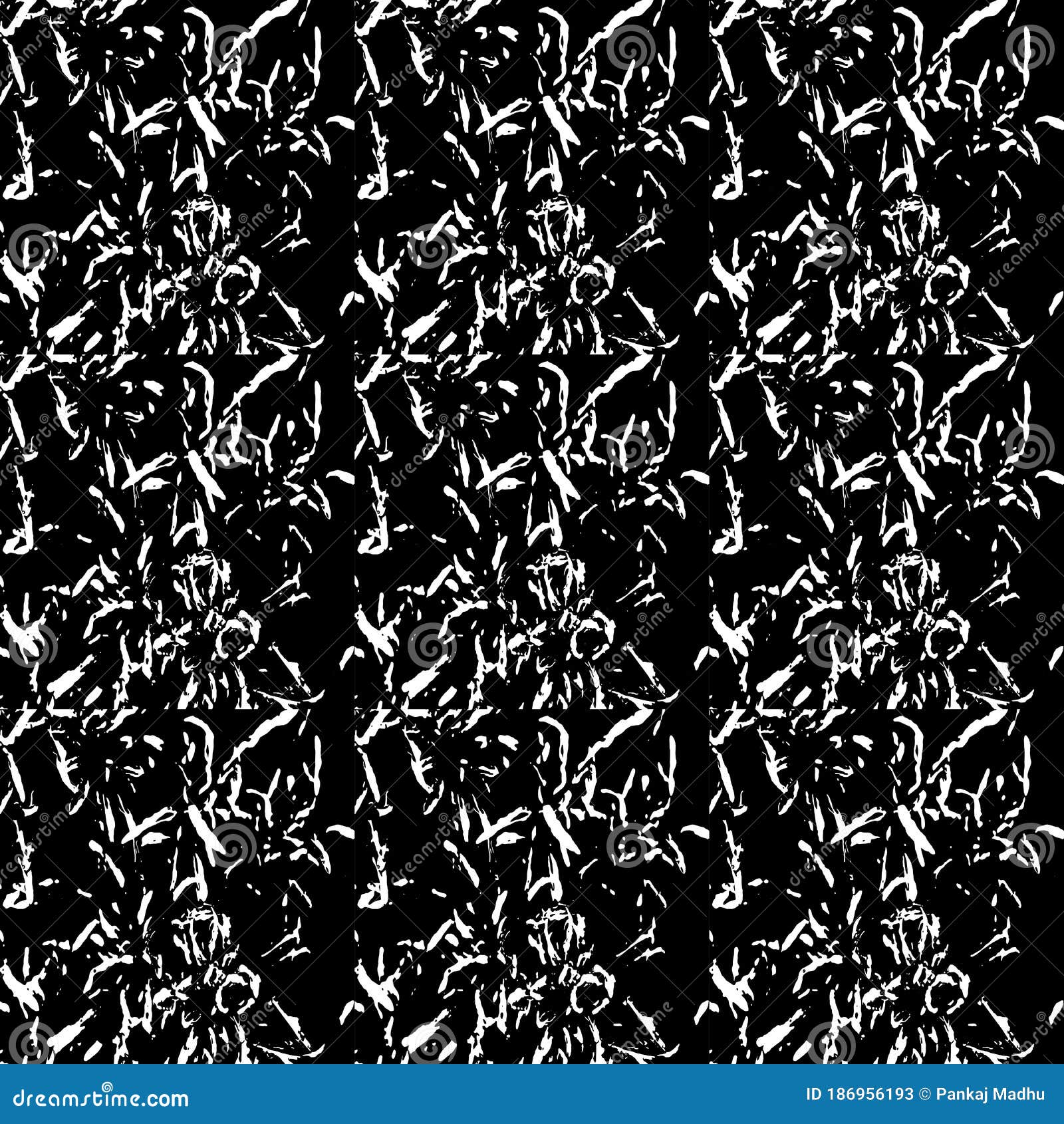 White Messy Texture Seamless Pattern On Black Background.Simple Black ...