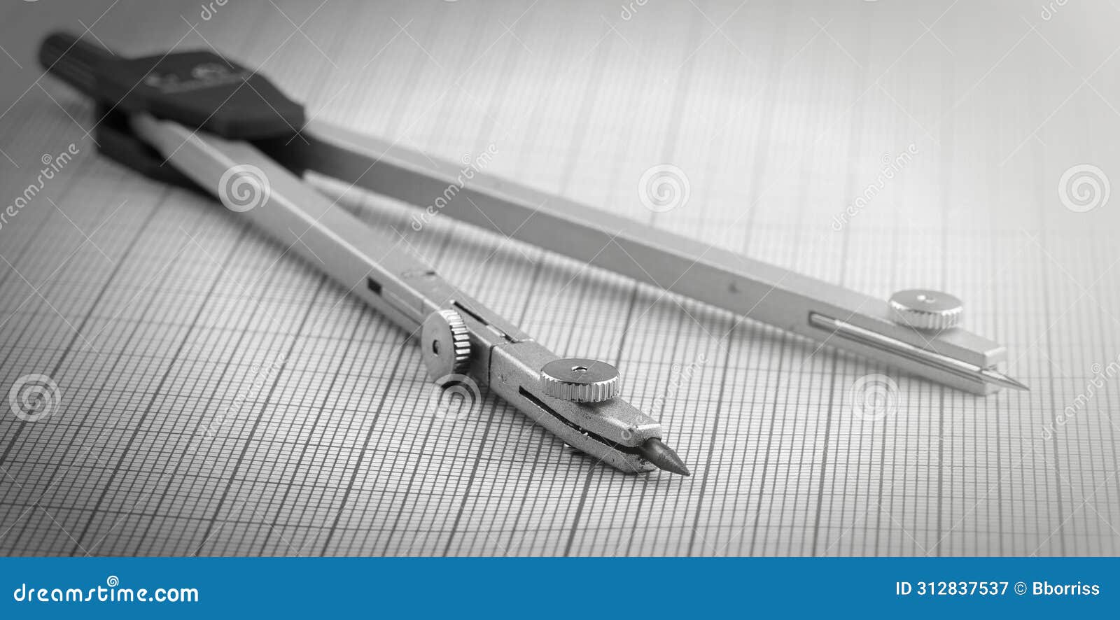 White Metal Compasses Over Empty Graph Paper Stock Image - Image of ...