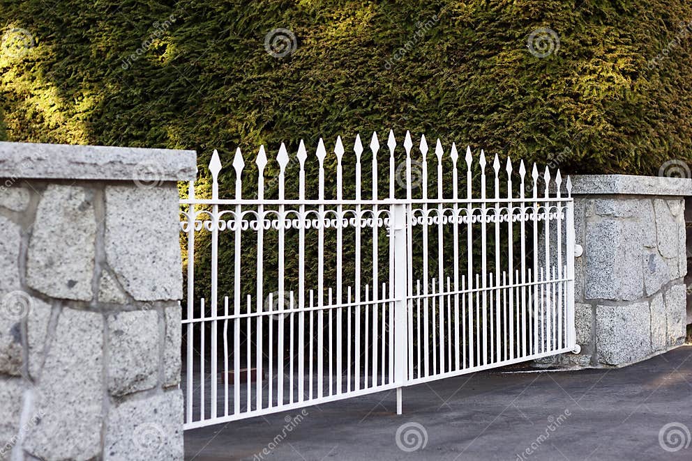White Metal Gate stock image. Image of guard, gate, driveway - 26956807
