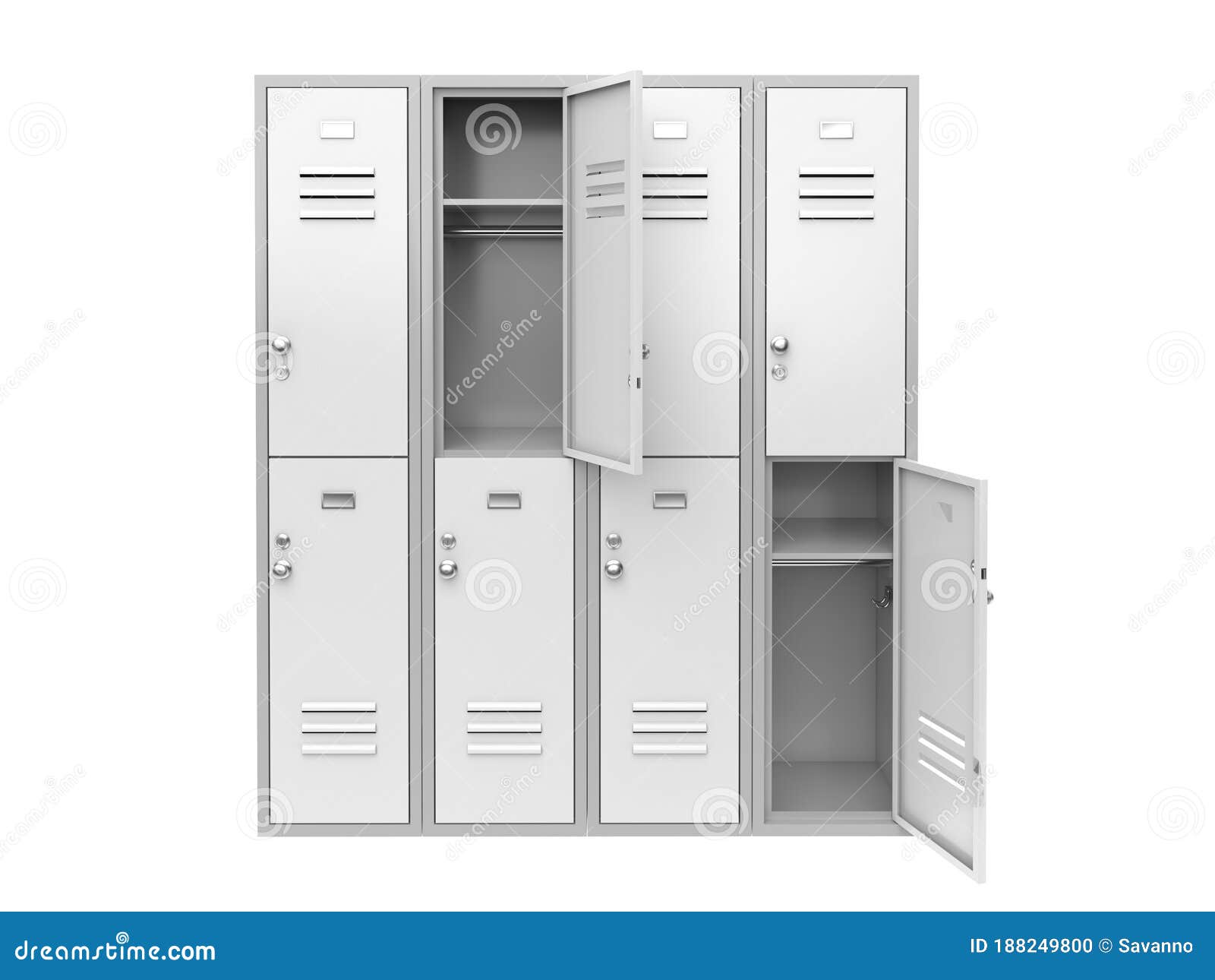White Metal Locker With Open Doors. Two Level Compartment. 3d Rendering ...