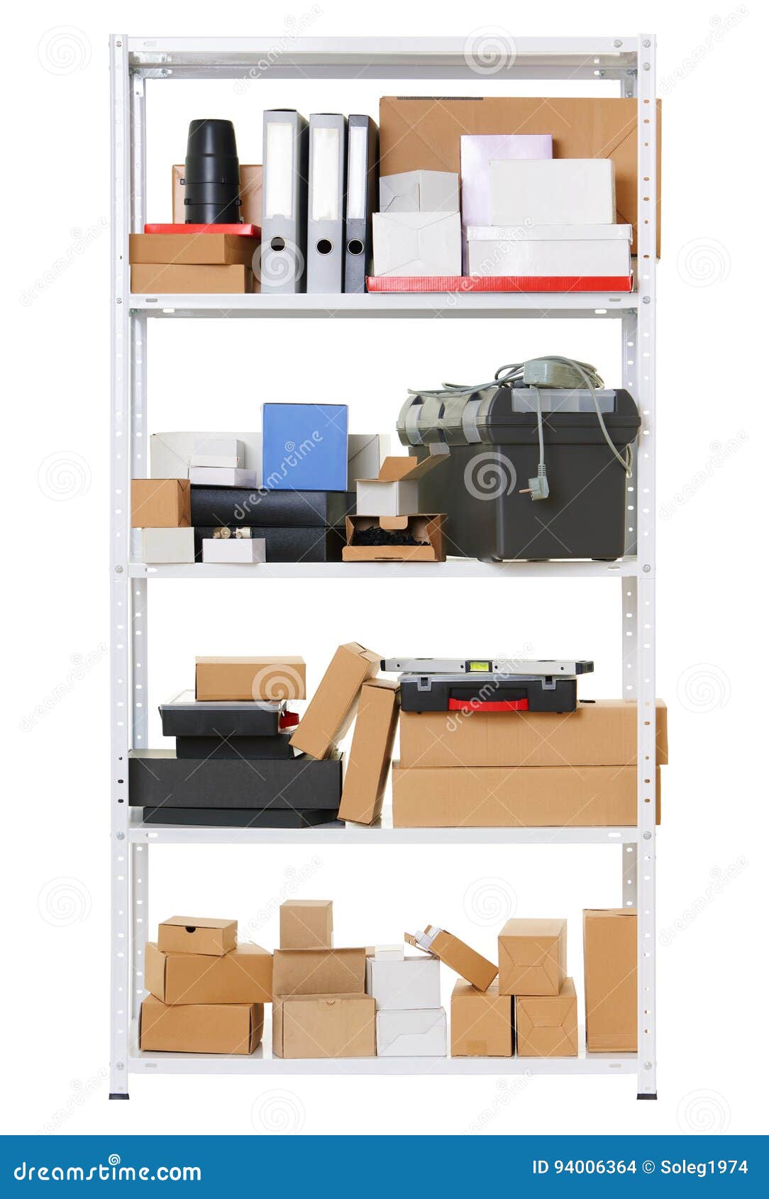 White Metal Rack with Boxes and Tools, Object Photo Stock Photo - Image ...