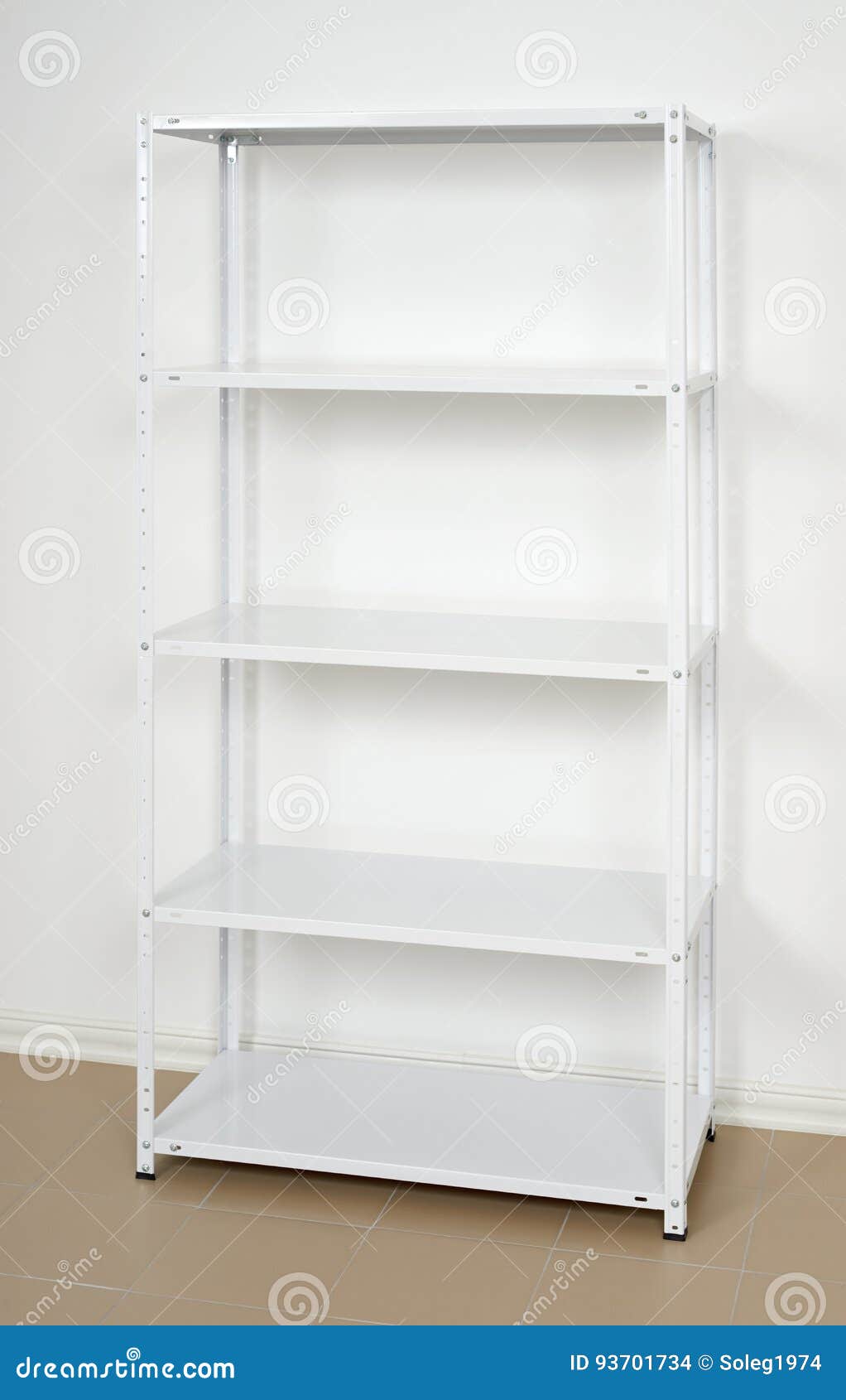 White Metal Rack Near the Wall, Empty Shelves Stock Photo - Image of ...