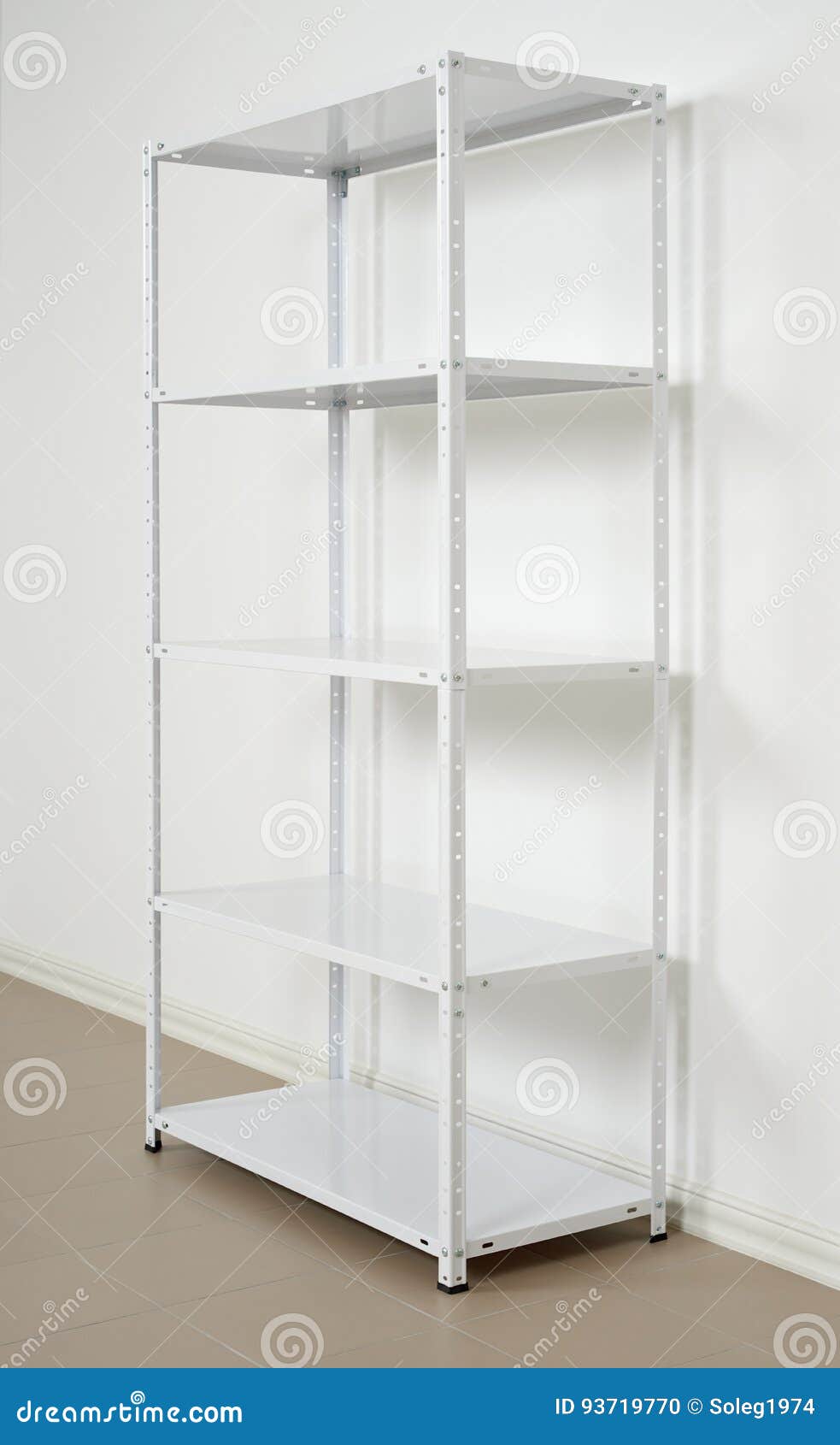White Metal Rack Near the Wall, Empty Shelves Stock Photo - Image of ...