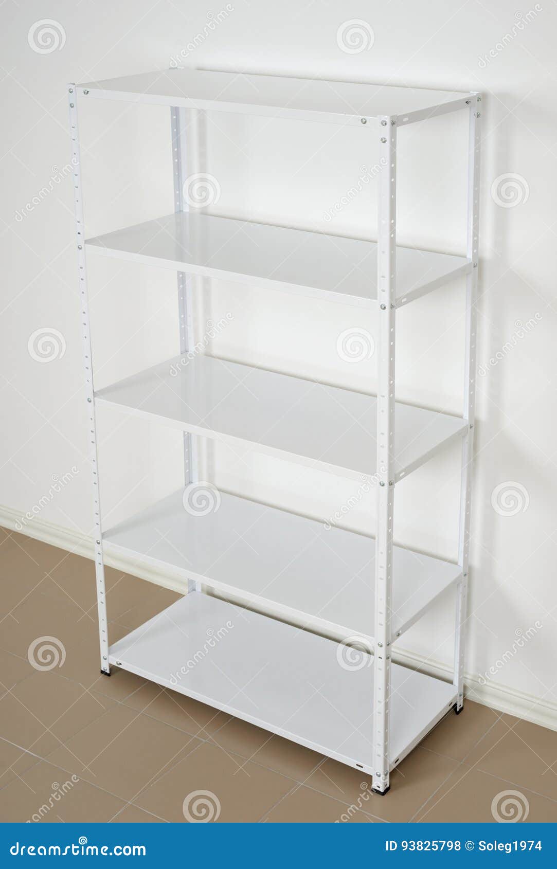 White Metal Rack Near the Wall, Empty Shelves Stock Photo - Image of ...