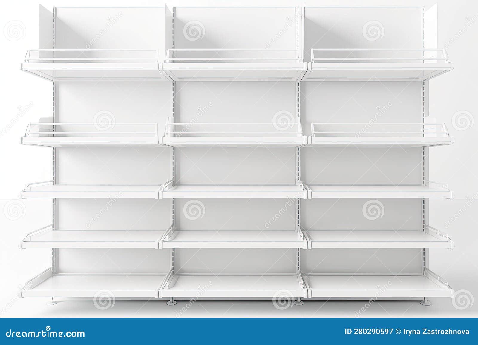 White Metal Store Shelves Front View. Empty Shelves for Product ...