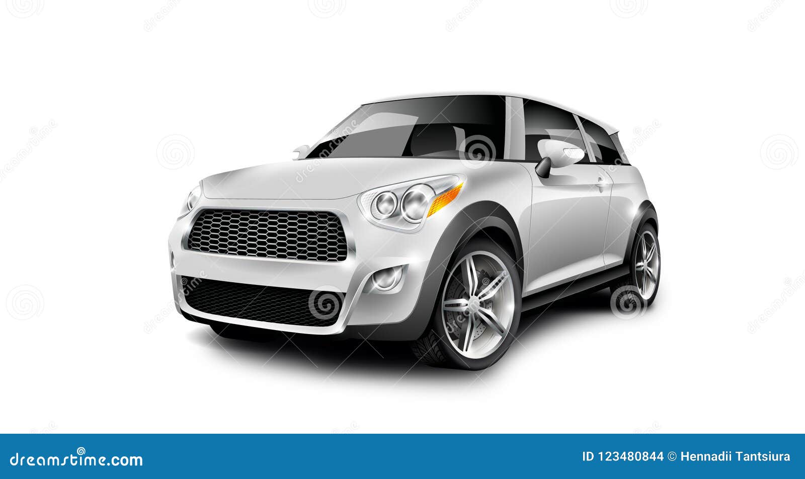 White Metallic Generic Compact Small Car on White Background with ...