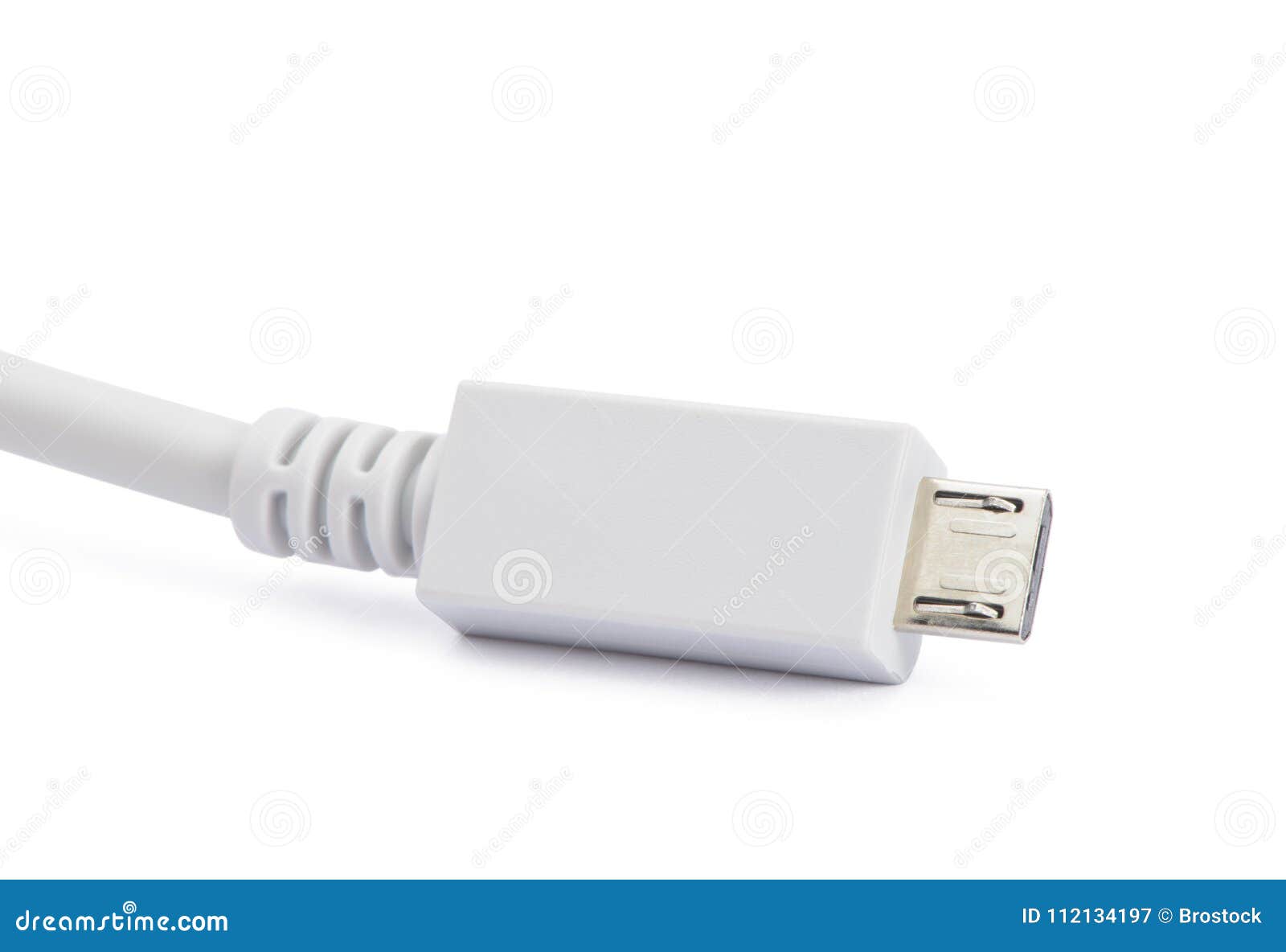 White Micro USB Wire. Isolated on White Background Stock Image - Image ...