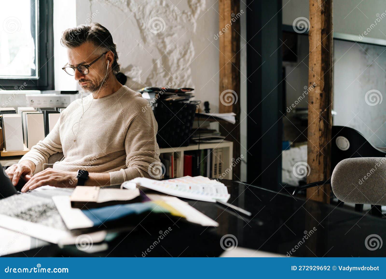 White Middle-aged Man Using Laptop Computer in Office Stock Photo ...