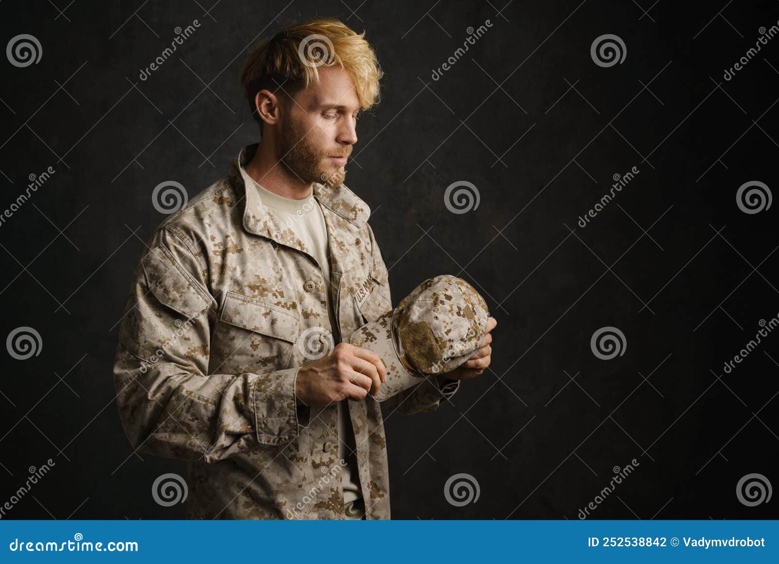 White Military Man Wearing Uniform Posing with Cap Stock Photo - Image ...