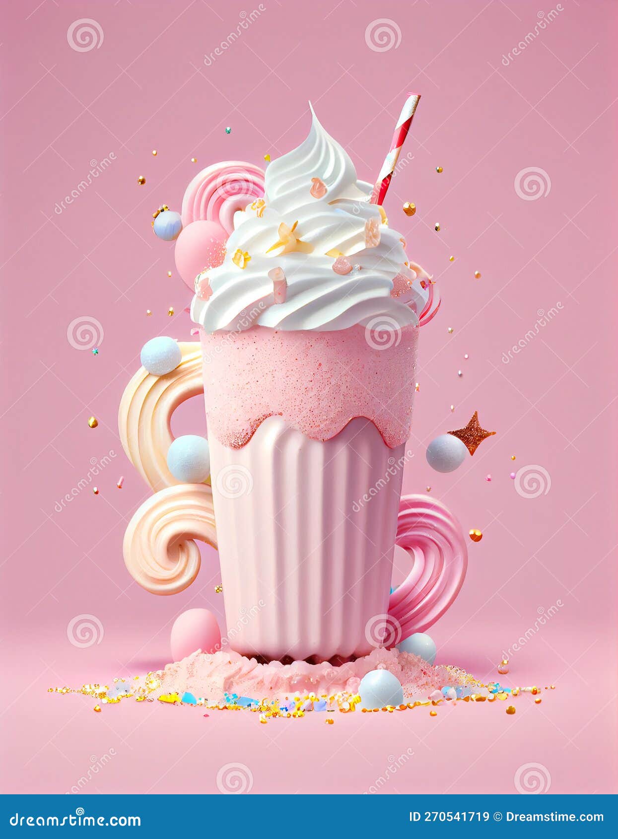 White Milkshake in Pink Cup with Decorations. Generative AI Stock ...