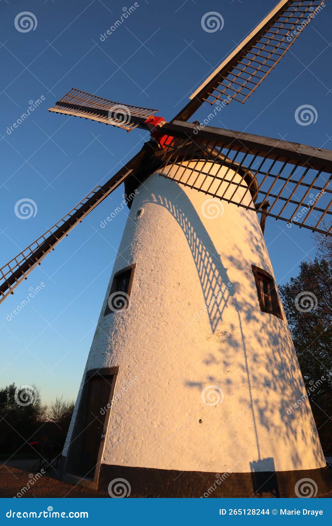 White Windmill Close Up with Casting Shadows. Stock Photo - Image of ...