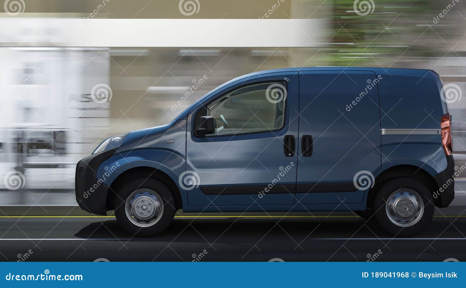 White Mini Van on the Main Street in the Evening Stock Illustration ...