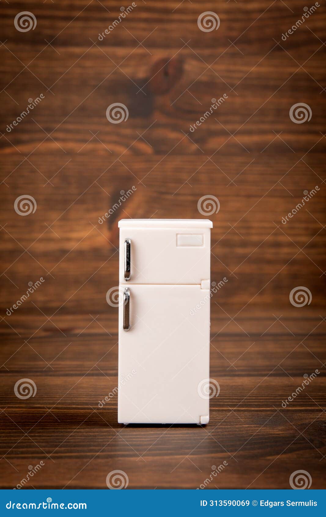 White Miniature Refrigerator on Wooden Texture Background Stock Image ...