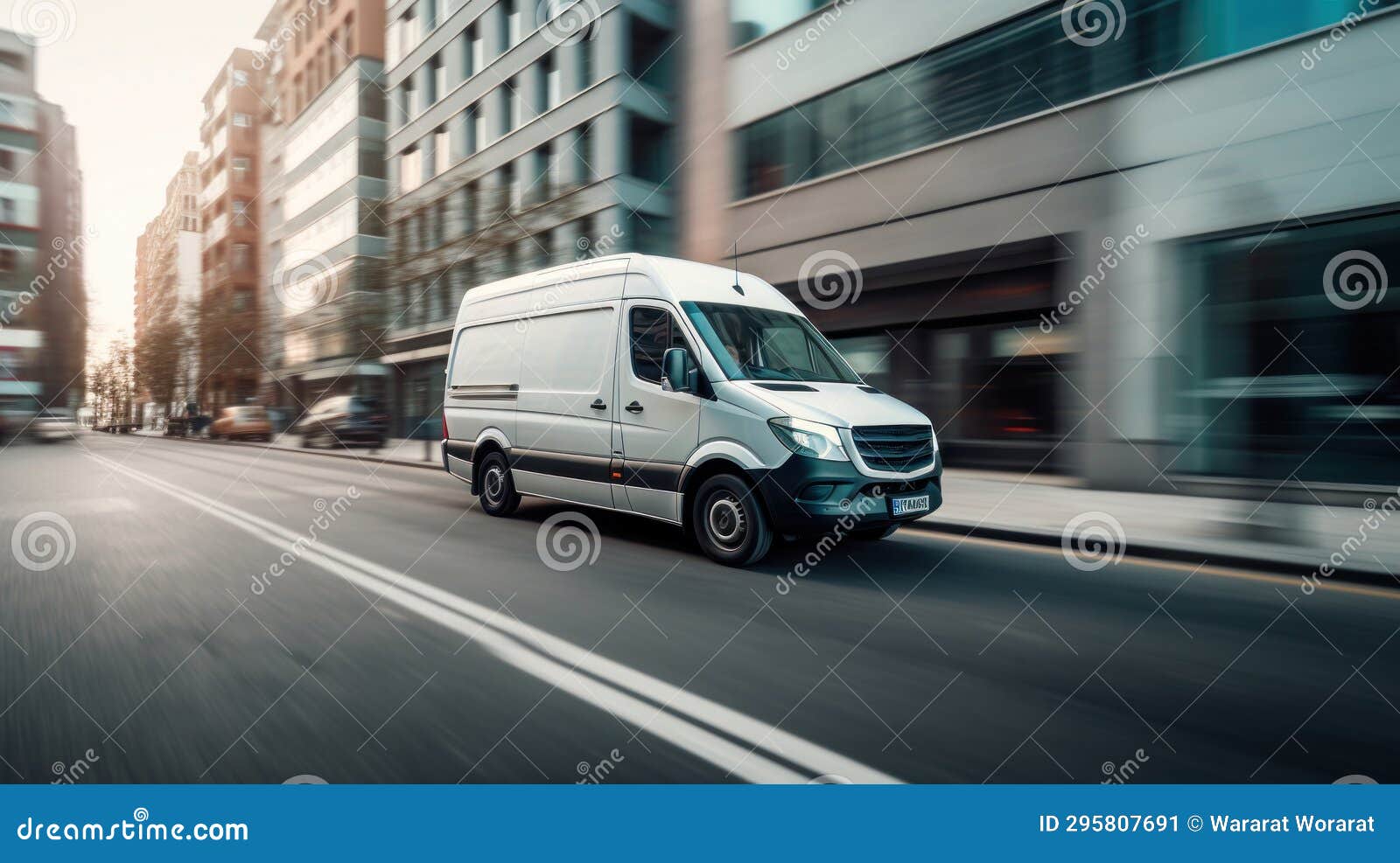A White Minibus Moving and Delivery on City Streets Stock Illustration ...