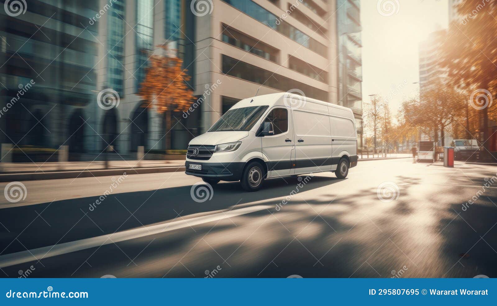 A White Minibus Moving and Delivery on City Streets Stock Illustration ...