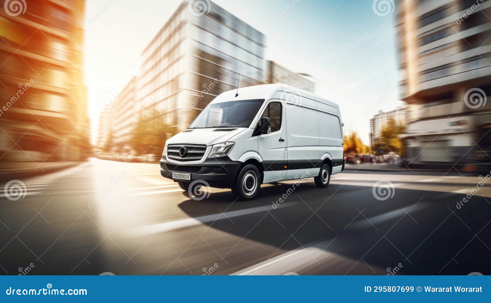 A White Minibus Moving and Delivery on City Streets Stock Illustration ...