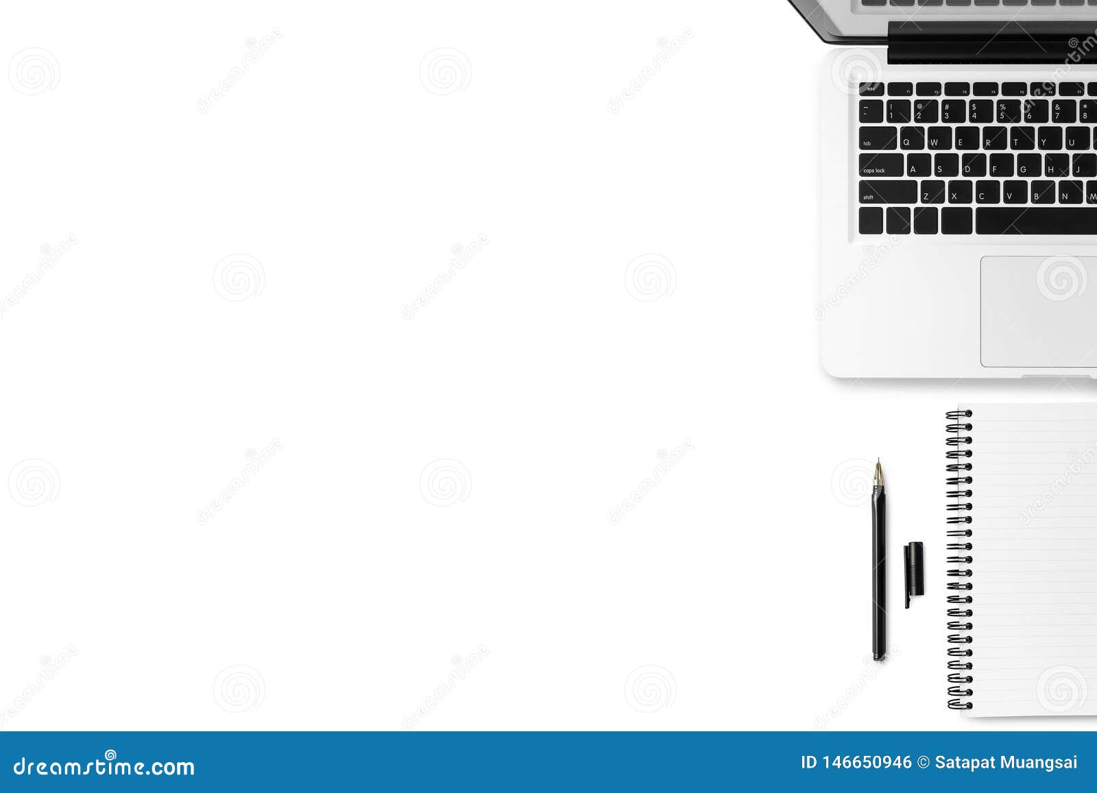 White Minimal Office Desk Table with Laptop, Notebook and Pen. Top View ...