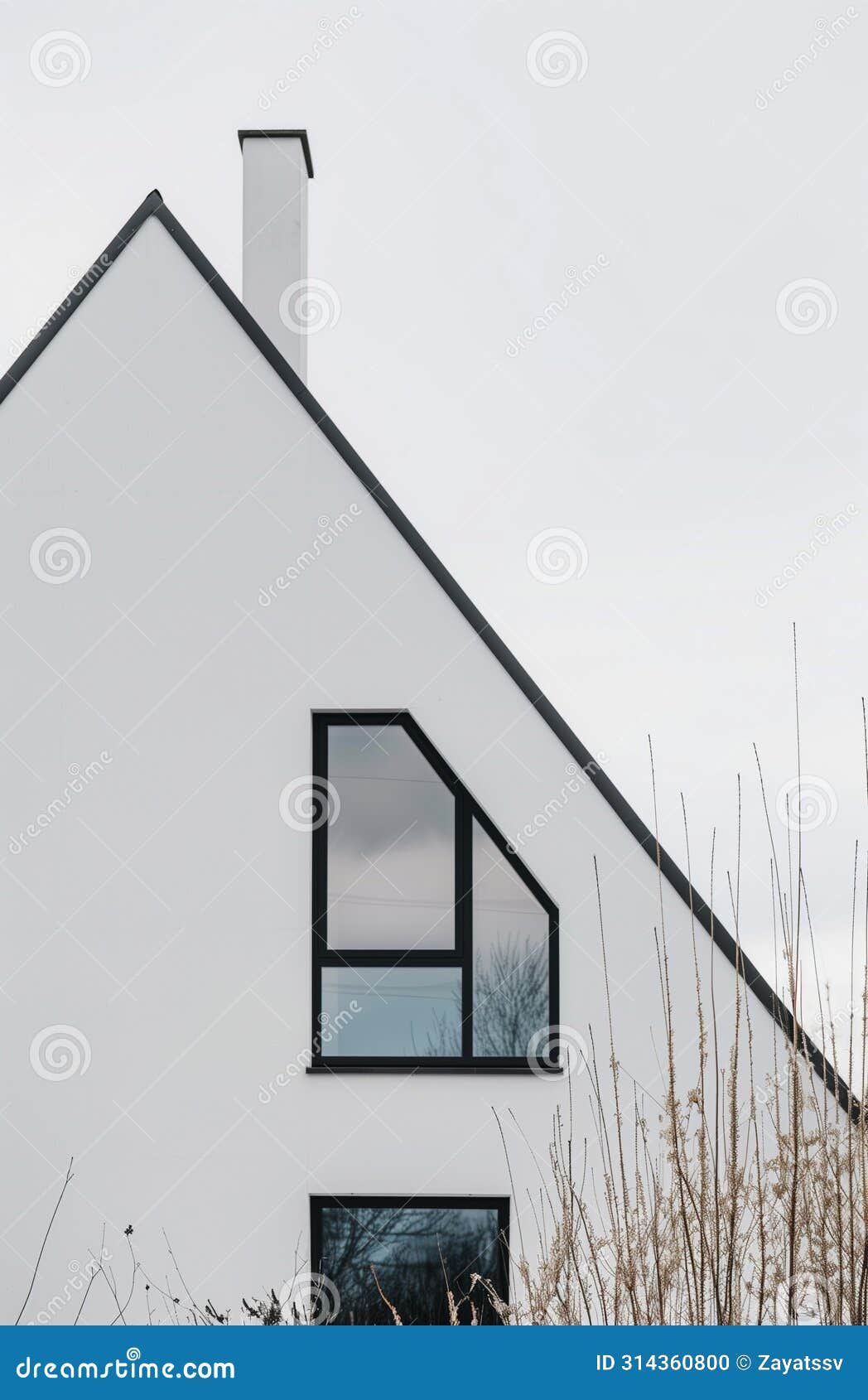 White Minimalist House with Gable Roof, Two Small Windows on the Side ...