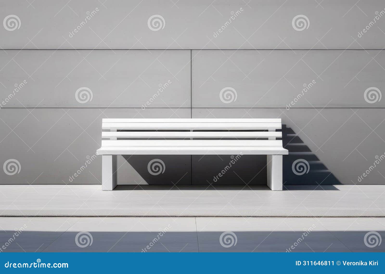 White Minimalistic Bench Against Gray Concrete Wall. Daylight. Copy ...