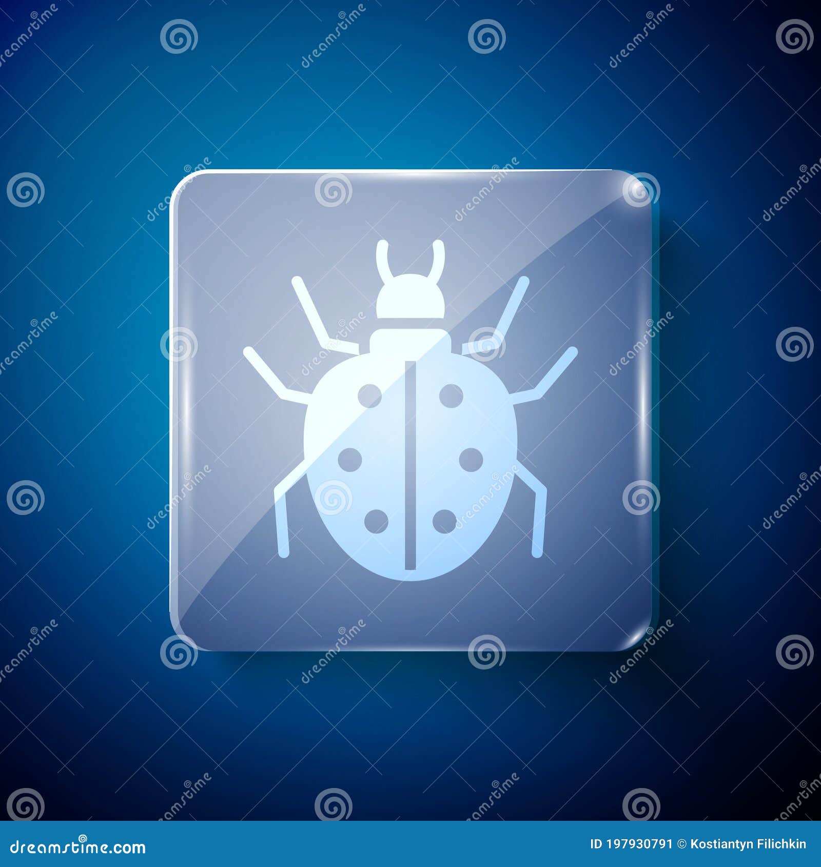 White Mite Icon Isolated on Blue Background. Square Glass Panels Stock ...