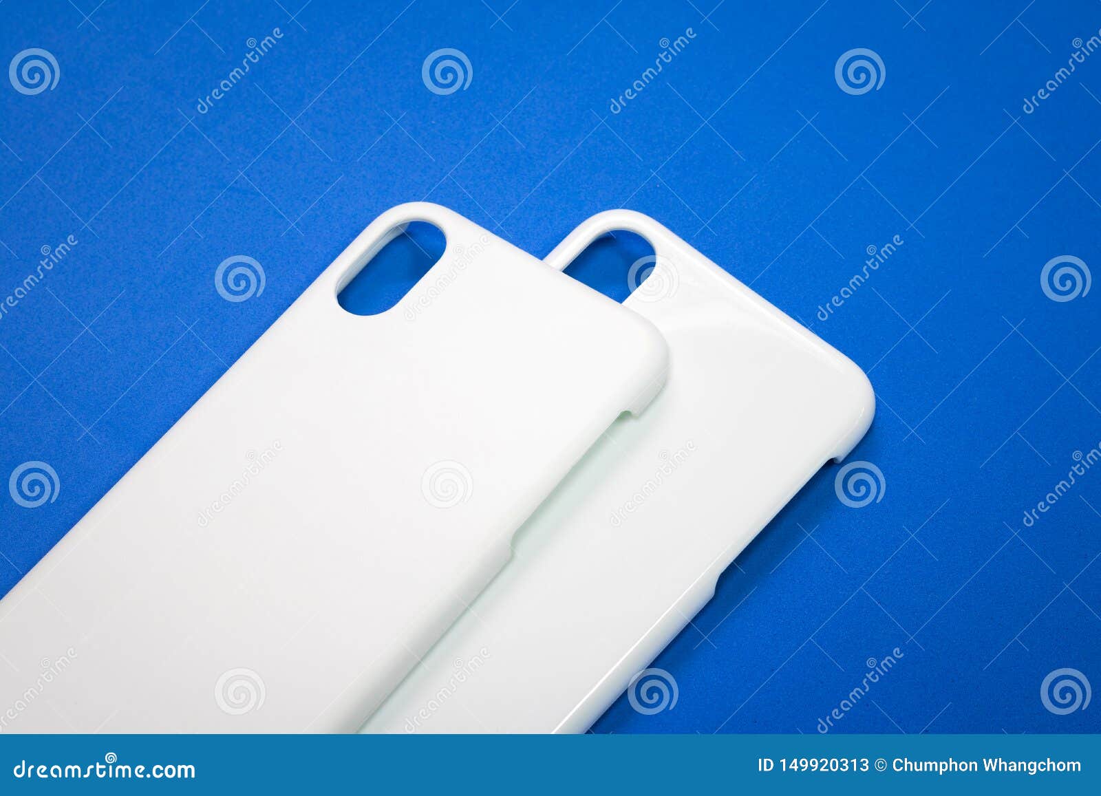 White Mobile Case on Blue Background. Smart Phone Cover for Your Design ...