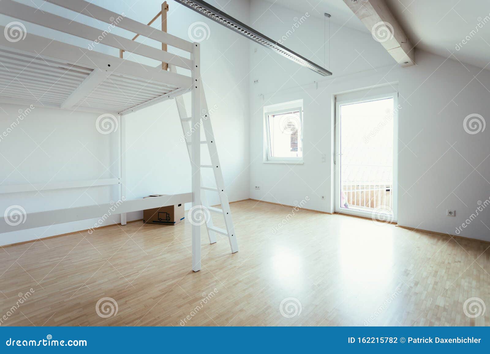 White Modern Bunk Bed in Bright Room, Tiny Living Concept Stock Photo ...