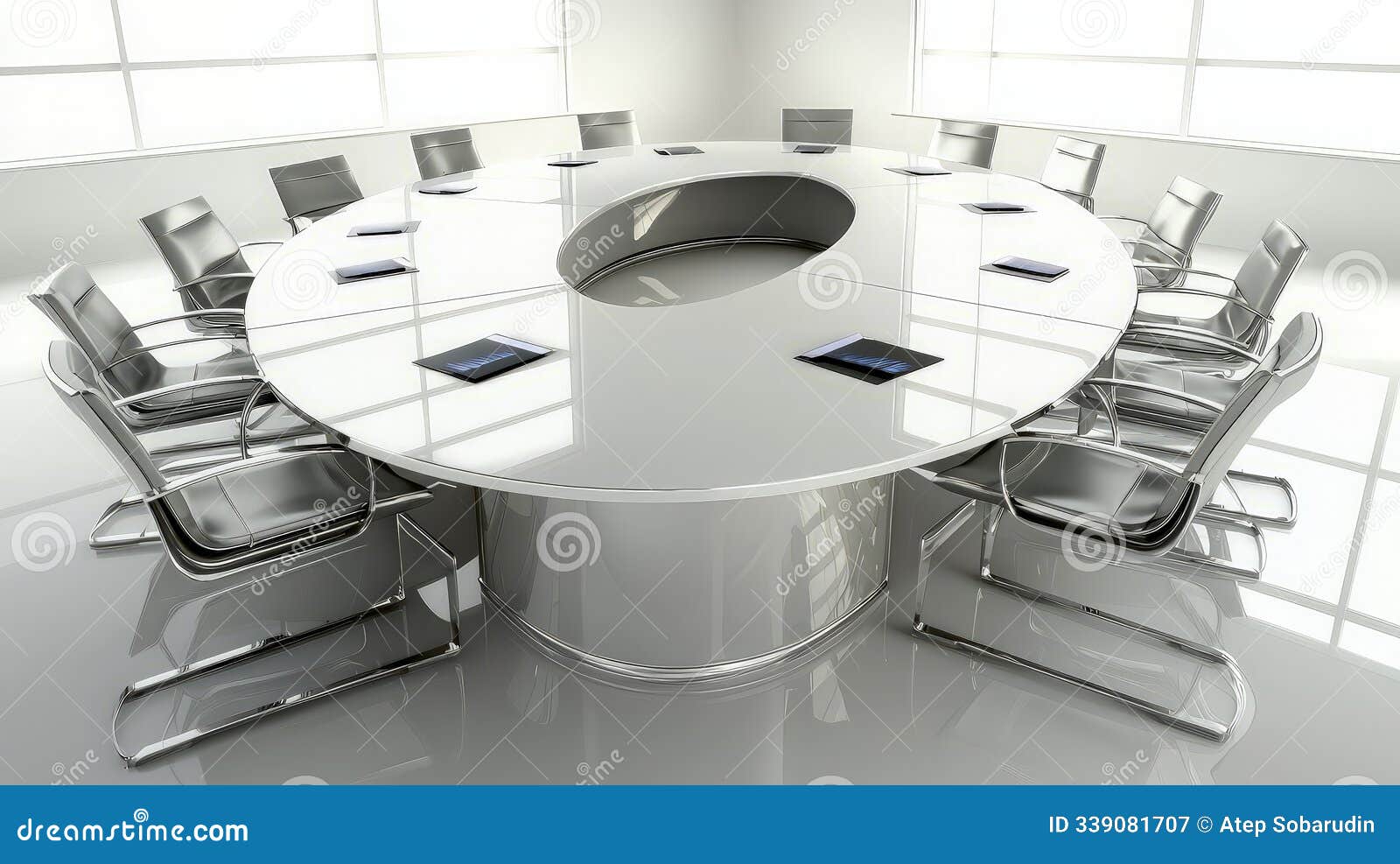 Modern White Conference Room with Round Table Stock Image - Image of ...