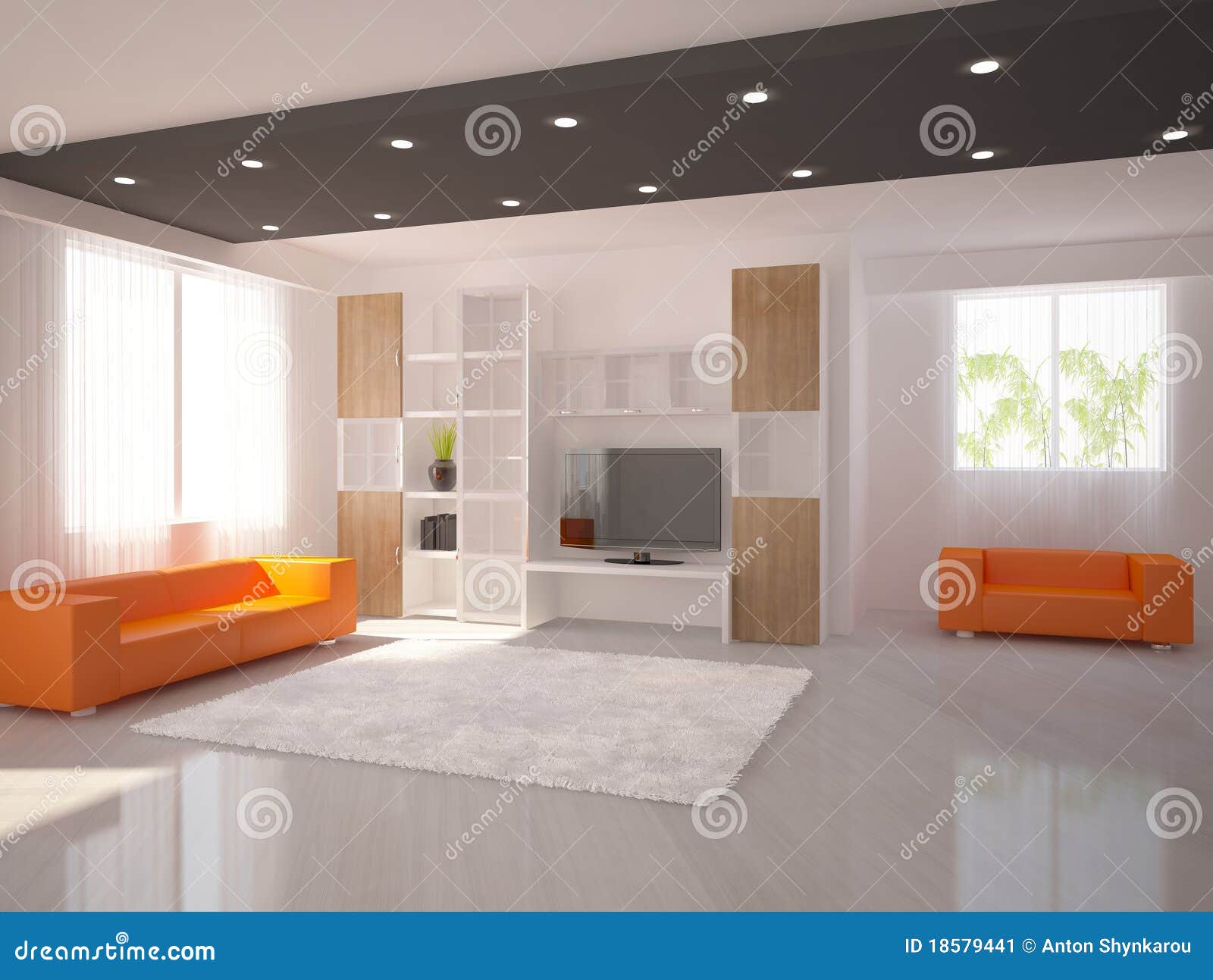 White Modern Design Interior Stock Illustration - Illustration of ...
