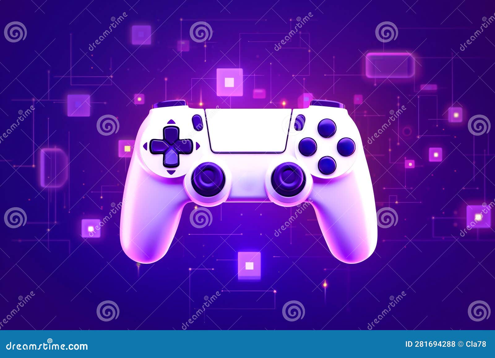 White Modern Gamepad with Neon Lights in Background Stock Illustration ...