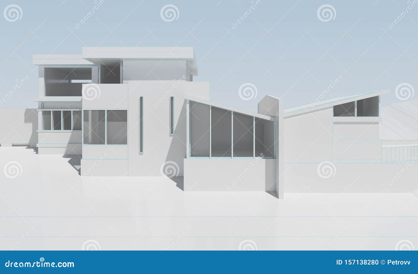 White Modern House without Textures Stock Illustration - Illustration ...