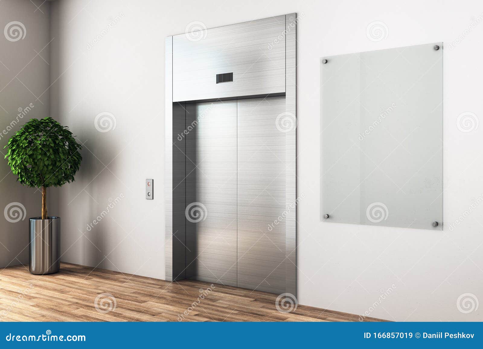 White Modern Interior with Elevator Stock Illustration - Illustration ...