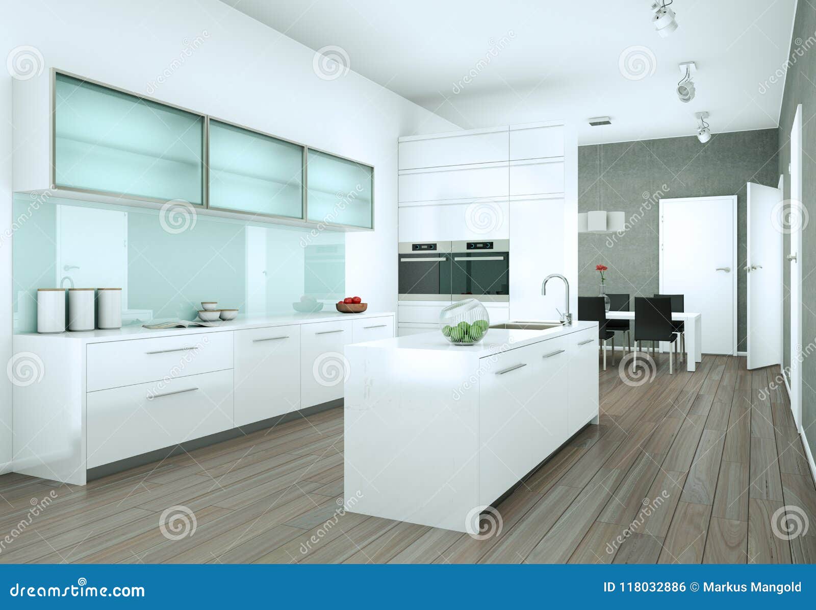 White Modern Kitchen in a Loft with a Beautiful Design Stock ...