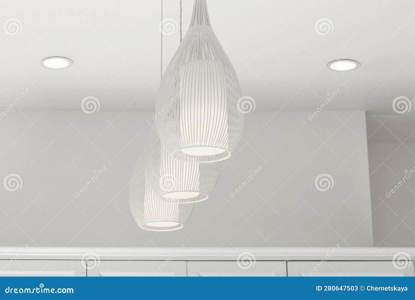 White Modern Lighting on Ceiling in Room Stock Image - Image of ...