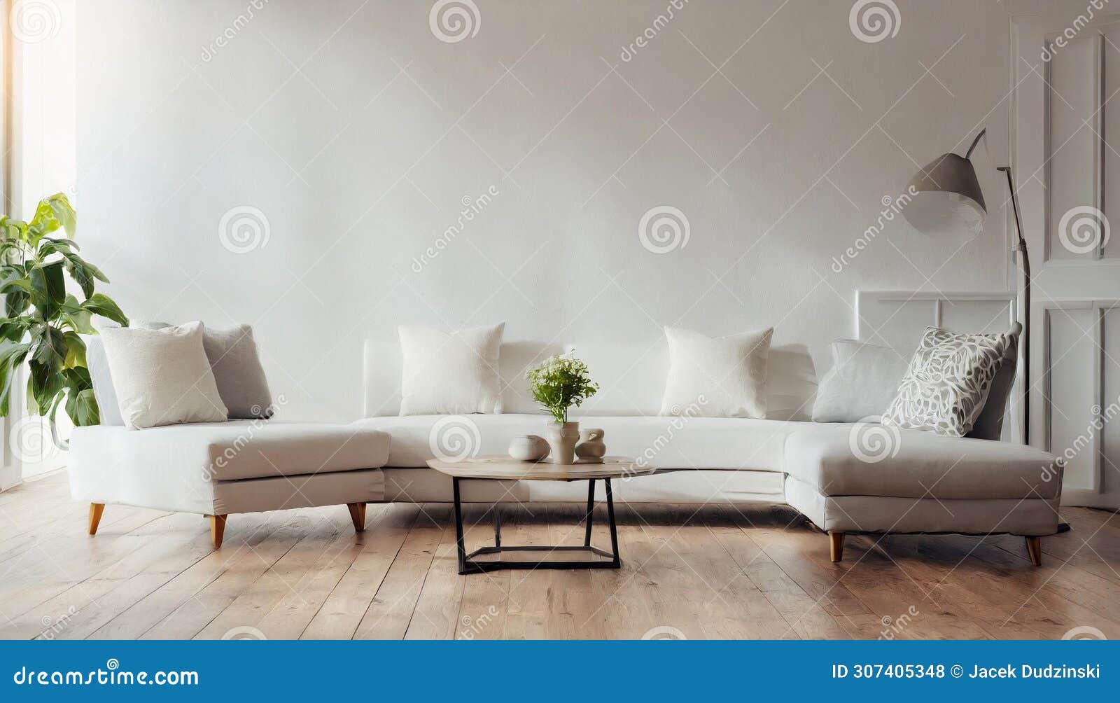 White Modern Living Room, Minimal Home Design Mockup on Empty Bright ...
