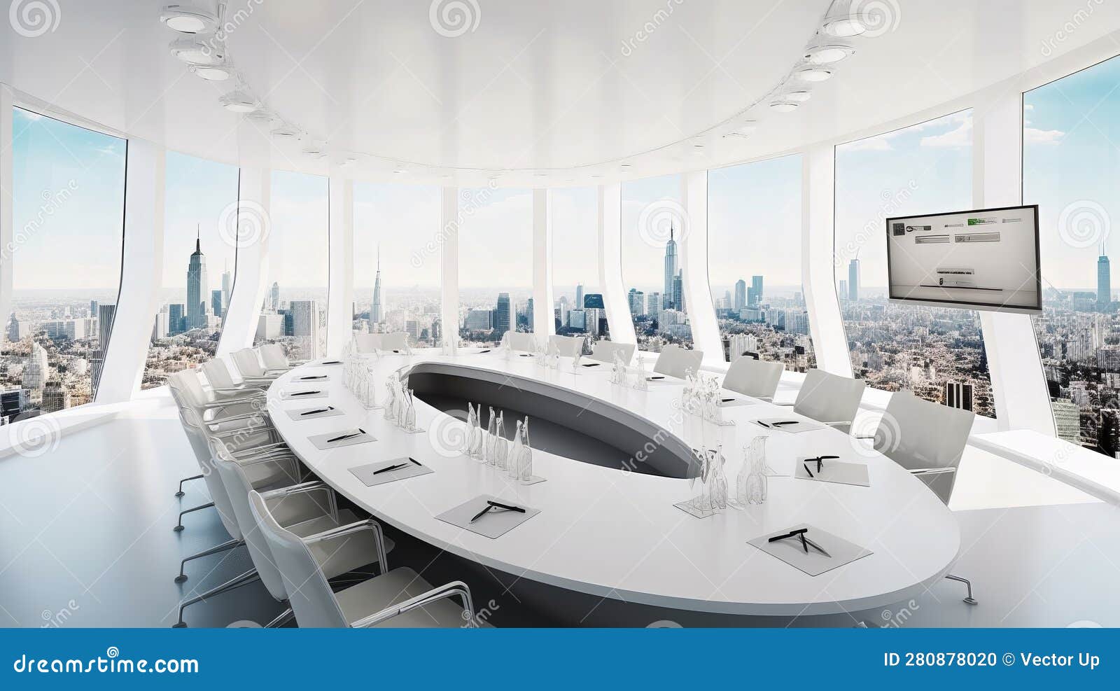 White Modern Meeting Room with Panoramic Cityscape. Generative AI ...