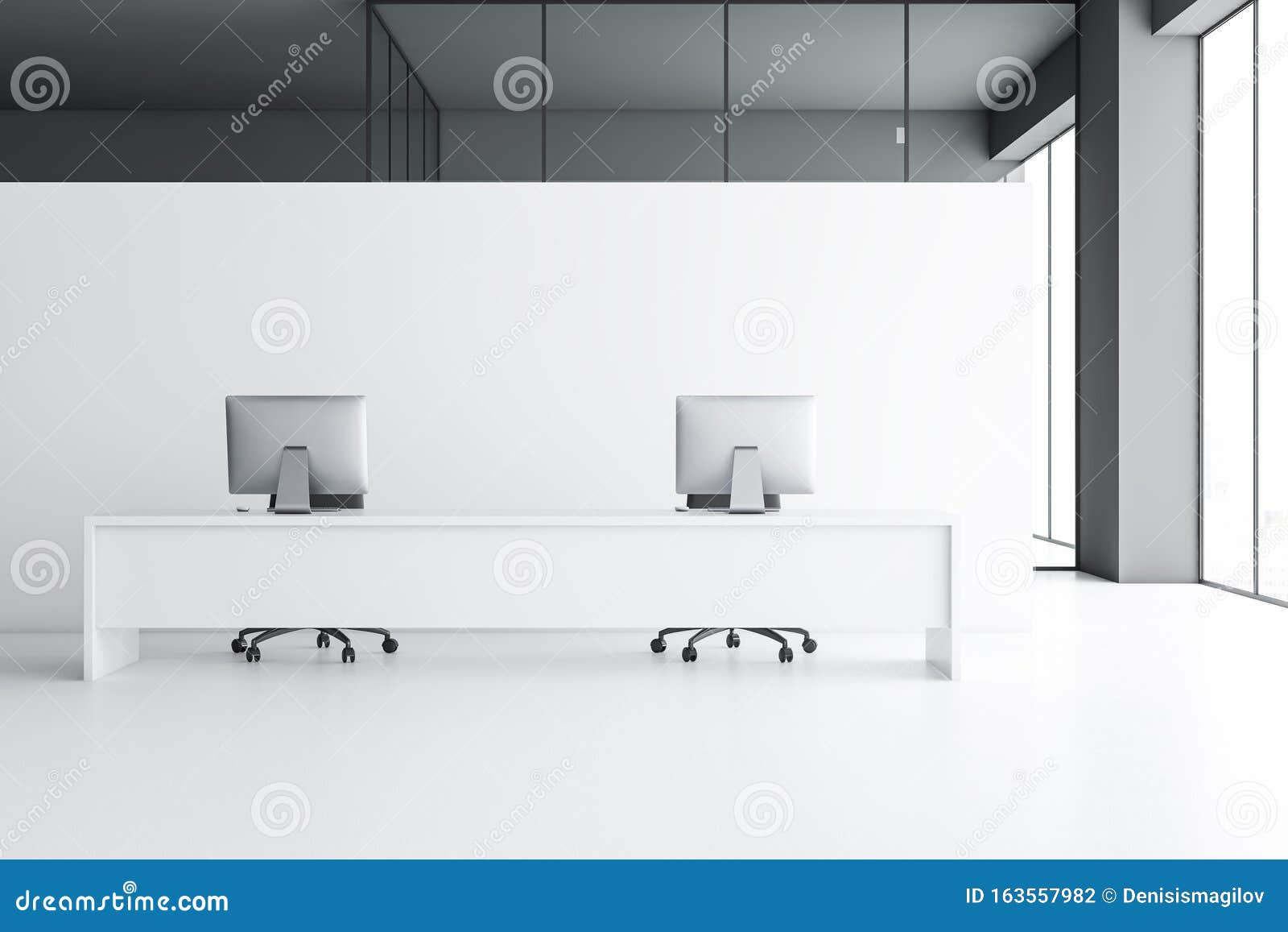 White Modern Office Workplace Interior Stock Illustration ...