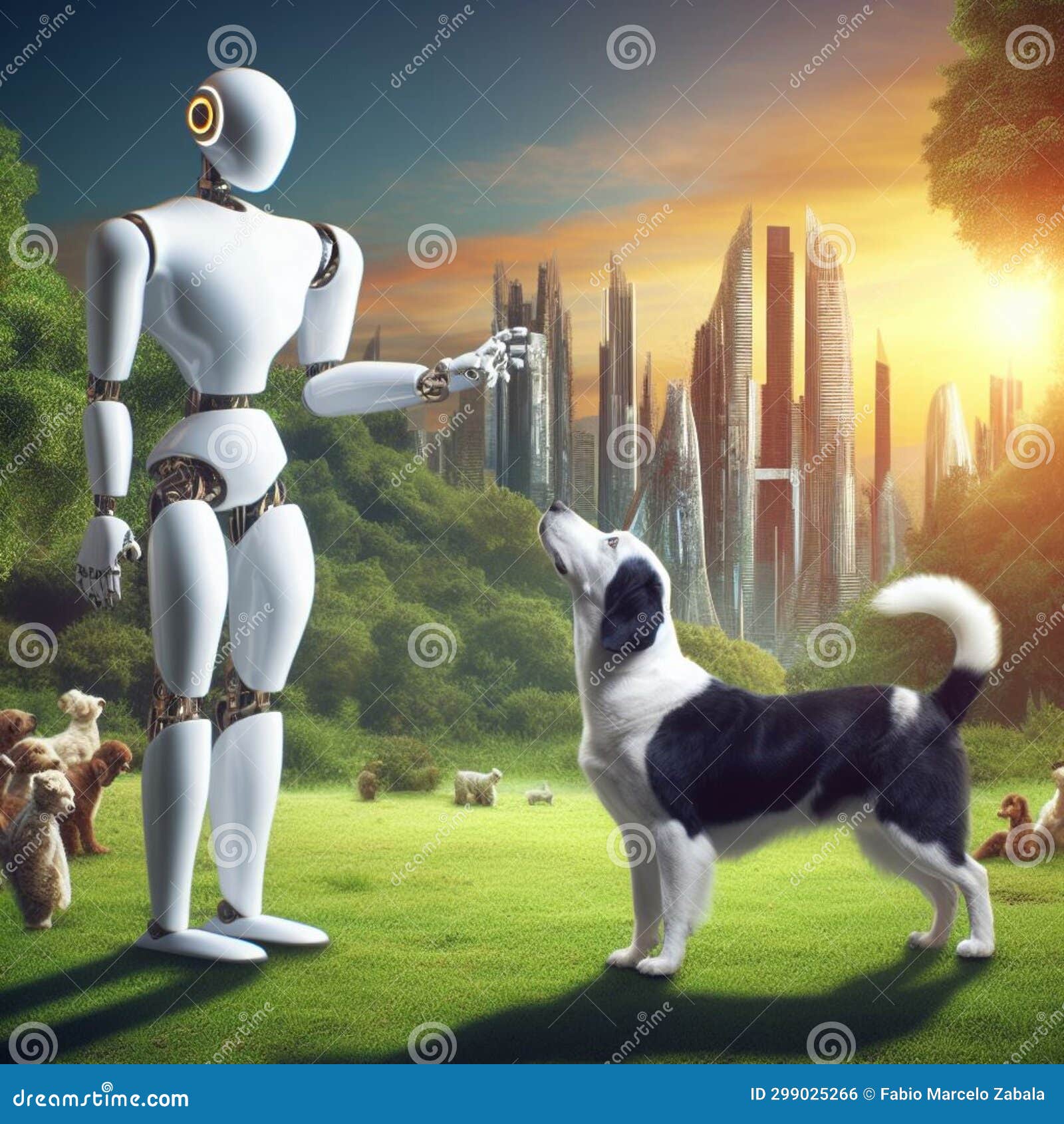 A White Modern Robot with Artificial Intelligence Interacting with a ... A White Modern Robot with Artificial Intelligence Interacting with a ...