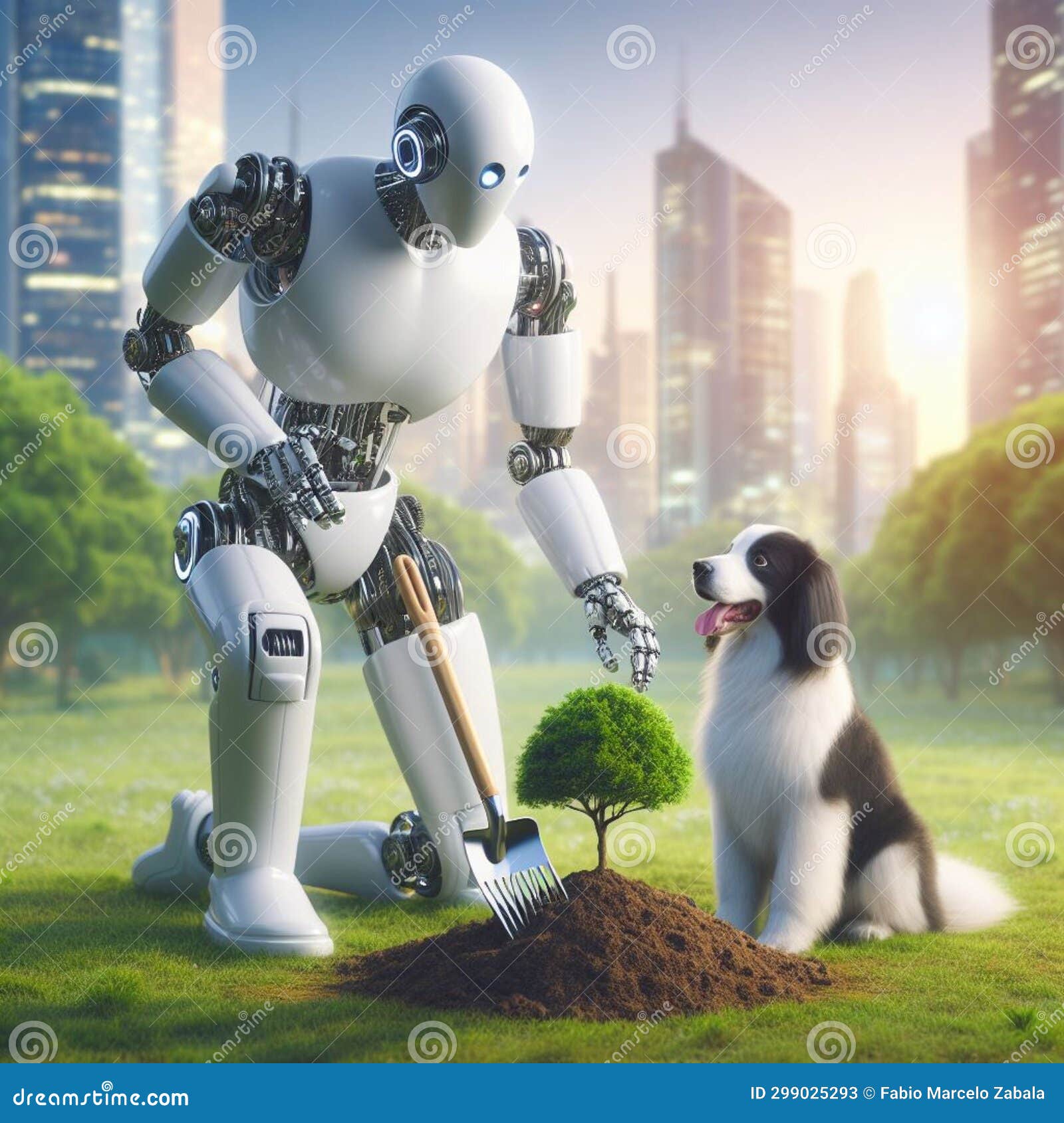 A White Modern Robot with Artificial Intelligence Interacting with a ... A White Modern Robot with Artificial Intelligence Interacting with a ...