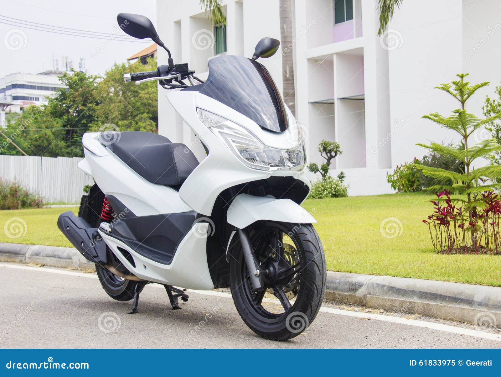White modern scooter stock image. Image of asphalt, road - 61833975