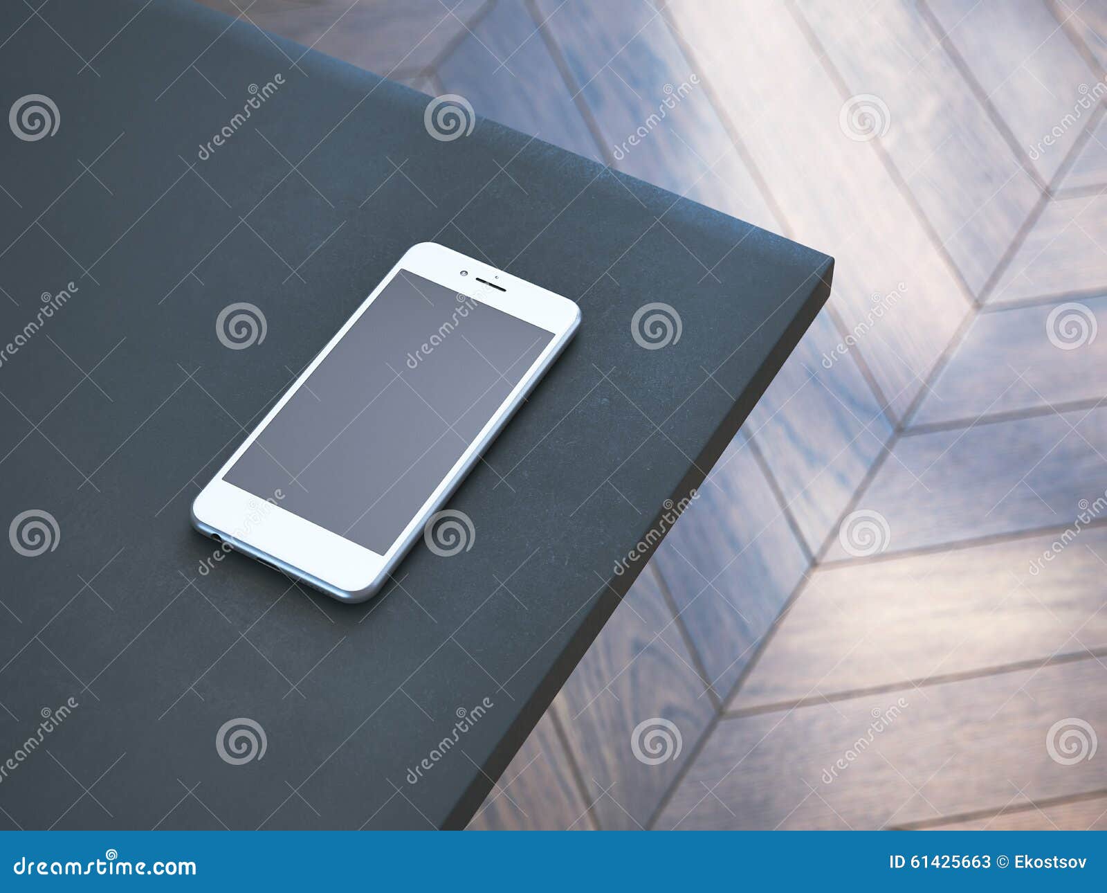 White Modern Smartphone at the Corner of Table. 3d Rendering Stock ...