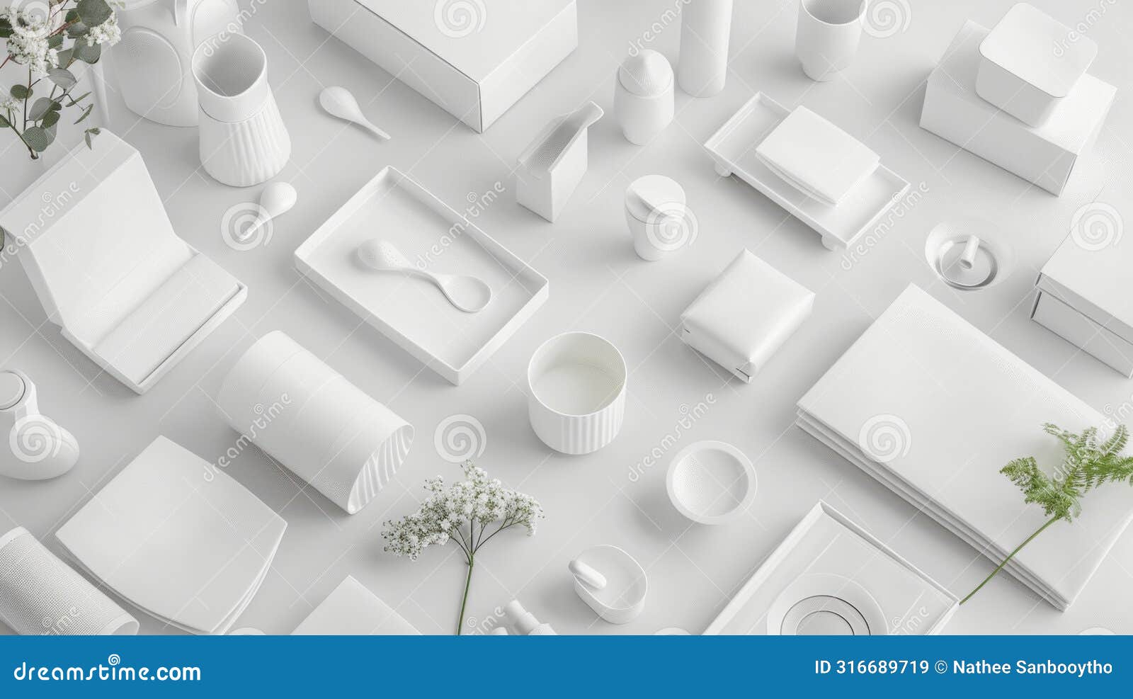 White Modern Tableware and Packaging Design Layout Stock Illustration ...