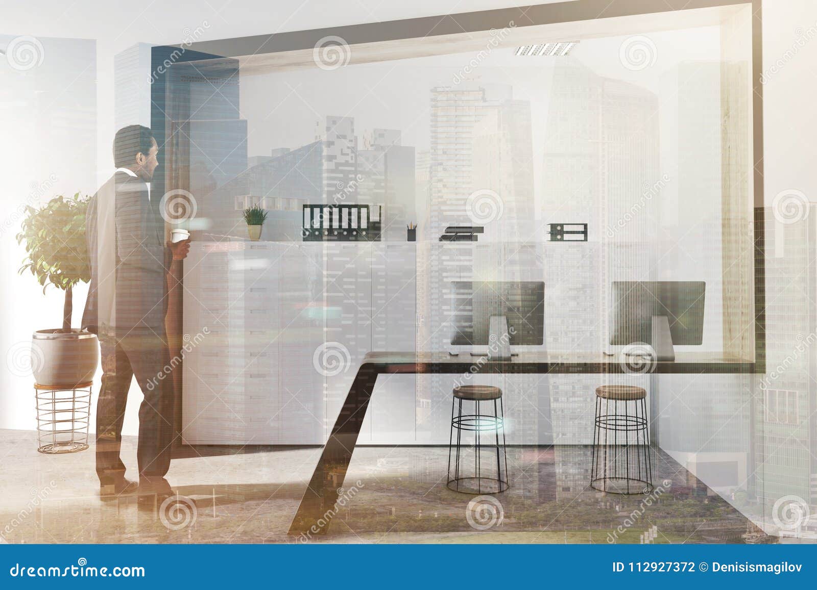 White Modern Workplace Interior Toned Stock Photo - Image of indoor ...