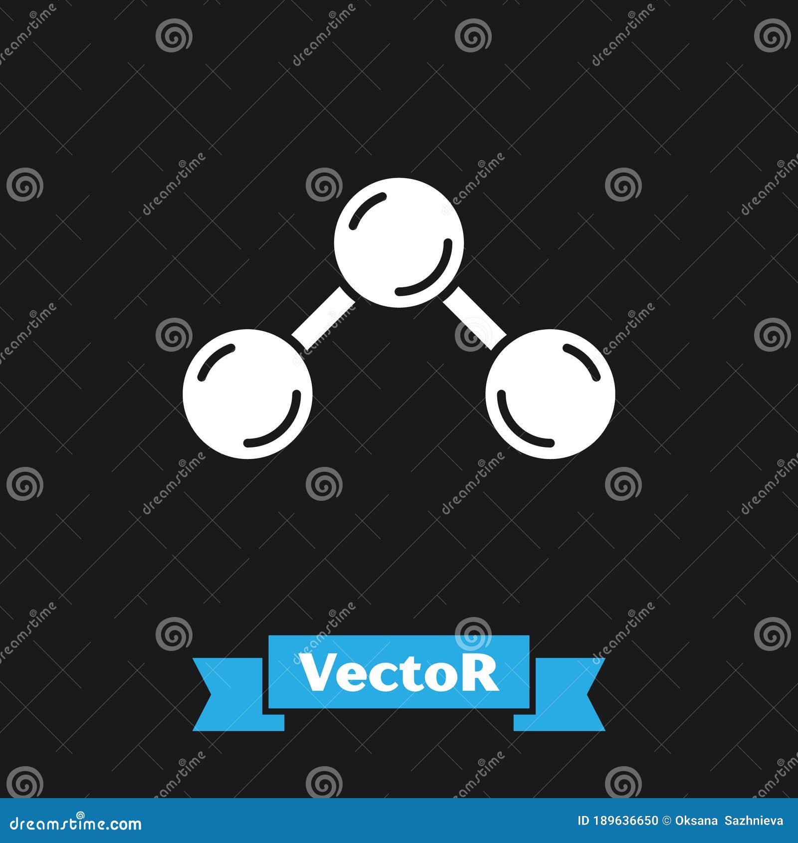 White Molecule Icon Isolated on Black Background. Structure of ...