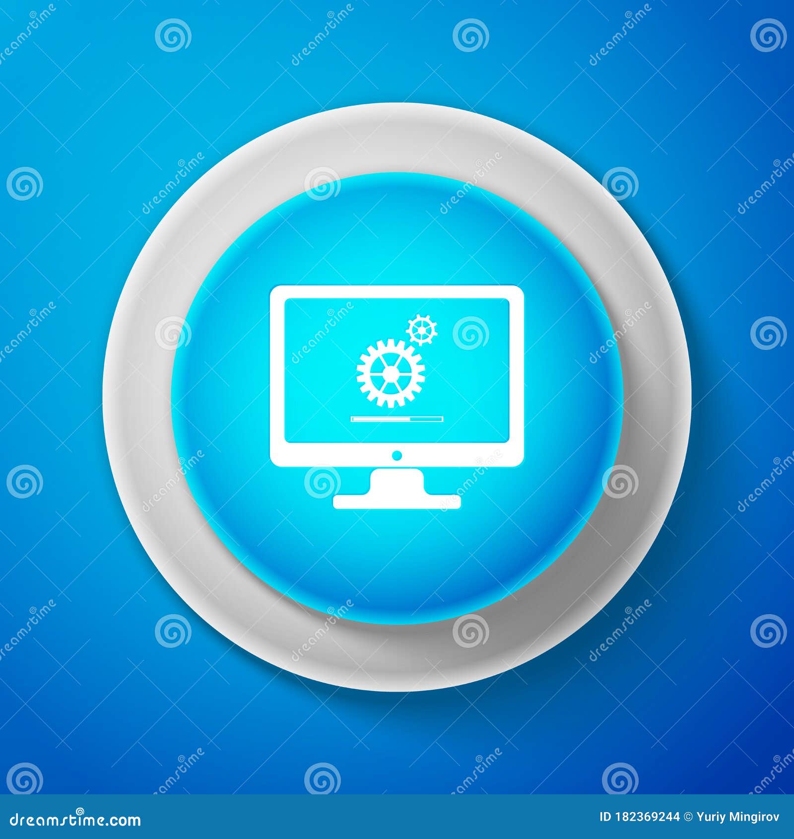 White Monitor Update Process with Gearbox Progress and Loading Bar Icon ...