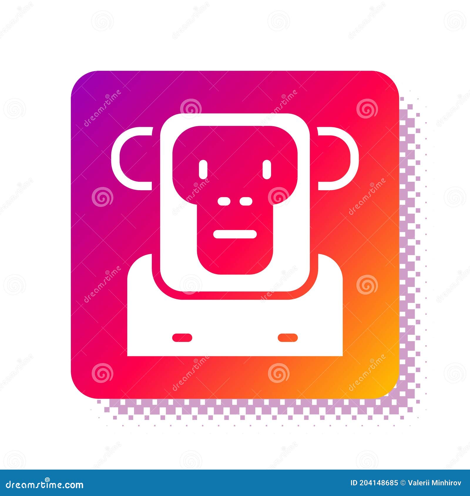 White Monkey Icon Isolated on White Background. Square Color Button ...