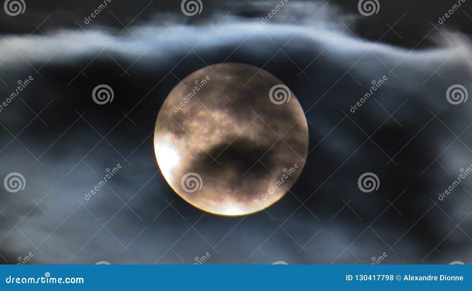 White Moon Shining Behind a Thin Layer of Clouds Stock Photo - Image of ...