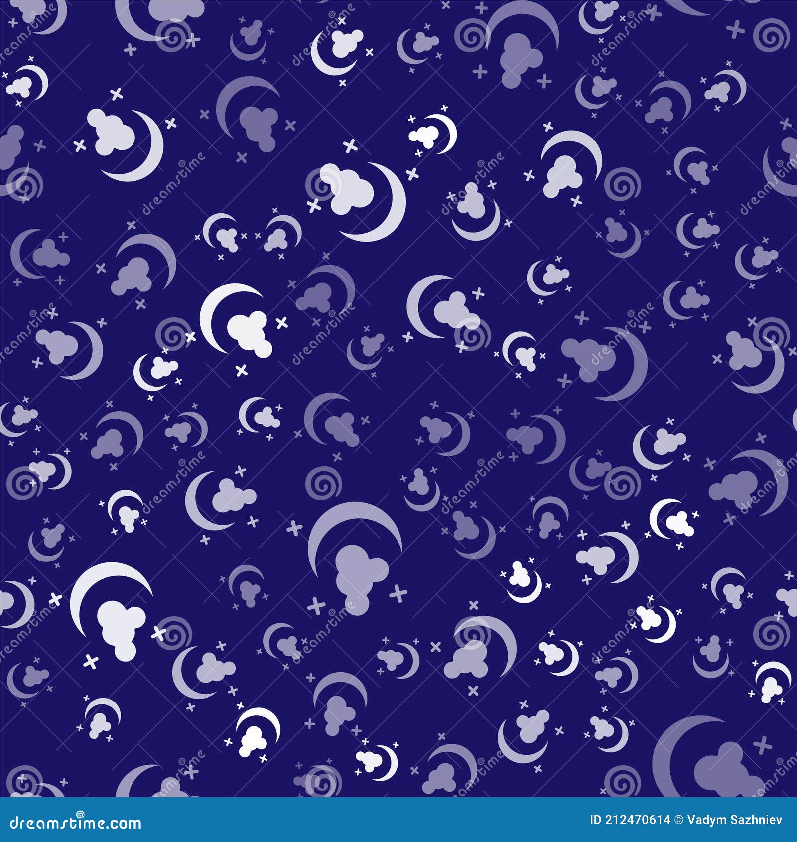 White Moon and Stars Icon Isolated Seamless Pattern on Blue Background ...